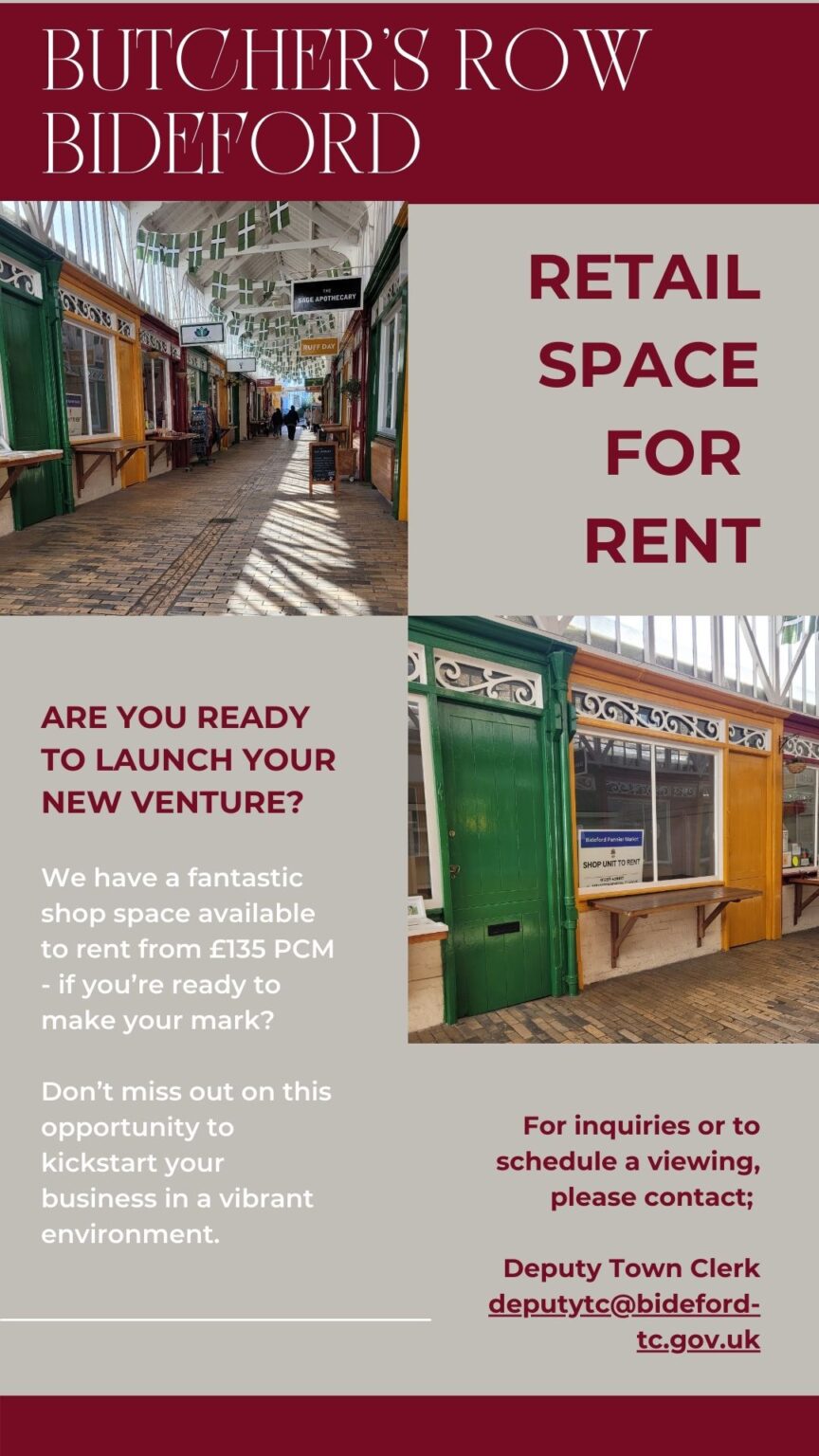 Butcher's Row Shop Space Available for Rent - Bideford Town Council